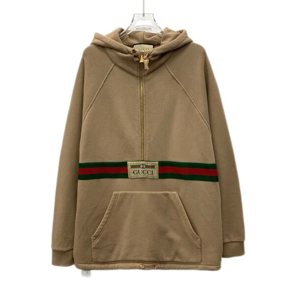 Gucci | Tops | Gucci Brown Logo Stripe Tape Cotton Hoodie | Poshmark
